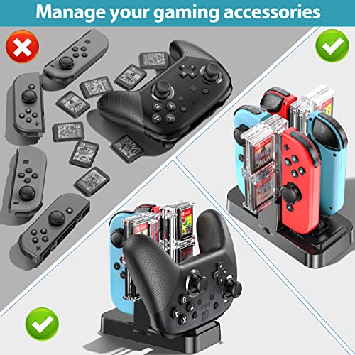 Switch Controller Charger for Nintendo Switch Joycons & Pro Controller, Switch Charging Station with 8 Game Cartridges, OIVO Switch Controller Charger Docking Stand for Joy-Con, USB-C Cable Included