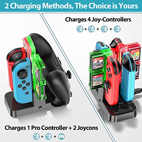 Switch Controller Charger for Nintendo Switch Joycons & Pro Controller, Switch Charging Station with 8 Game Cartridges, OIVO Switch Controller Charger Docking Stand for Joy-Con, USB-C Cable Included