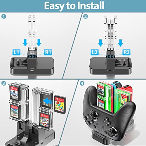 Switch Controller Charger for Nintendo Switch Joycons & Pro Controller, Switch Charging Station with 8 Game Cartridges, OIVO Switch Controller Charger Docking Stand for Joy-Con, USB-C Cable Included