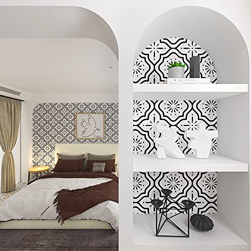 Peel and Stick Wallpaper Boho Contact Paper for Cabinets Black and White Wallpaper for Bedroom Geometric Wallpaper Self-Adhesive Wallpaper Kitchen Wallpaper Drawer Liner Waterproof Vinyl 17.5“×78.7”