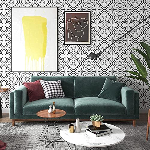 Peel and Stick Wallpaper Boho Contact Paper for Cabinets Black and White Wallpaper for Bedroom Geometric Wallpaper Self-Adhesive Wallpaper Kitchen Wallpaper Drawer Liner Waterproof Vinyl 17.5“×78.7”