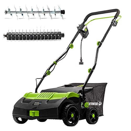 Earthwise DT71613AA 13-Amp 16-Inch Corded Dethatcher with Scarifier Blade and Collection Bag