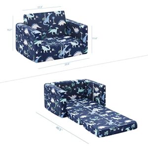 Ulax Furniture Children Sofa Chair Kids FILP-Out Chair Convertible Sofa to Sleeper Couch (Navy Dinosaur)