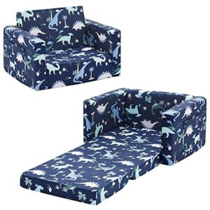 ulax furniture children sofa chair kids filp-out chair convertible sofa to sleeper couch (navy dinosaur)