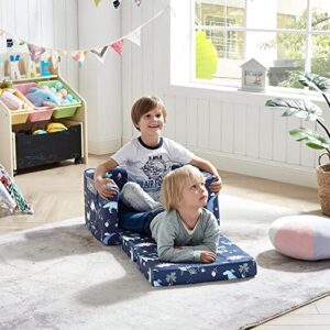 Ulax Furniture Children Sofa Chair Kids FILP-Out Chair Convertible Sofa to Sleeper Couch (Navy Dinosaur)