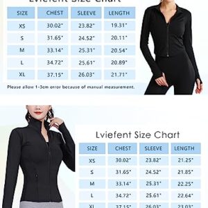 Lviefent Womens Lightweight Full Zip Running Track Jacket Workout Slim Fit Yoga Sportwear with Thumb Holes (Black, Medium)