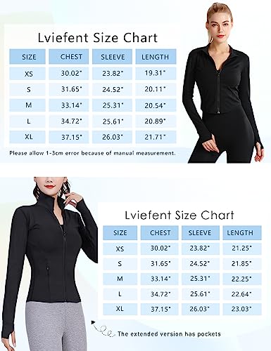 Lviefent Womens Lightweight Full Zip Running Track Jacket Workout Slim Fit Yoga Sportwear with Thumb Holes (Black, Medium)