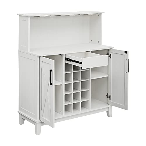 Home Source Microwave Station | Silo-Style Microwave Stand and Bar Cabinet Unit | with 2 Cabinets and Wine Rack | White Finish