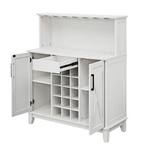 Home Source Microwave Station | Silo-Style Microwave Stand and Bar Cabinet Unit | with 2 Cabinets and Wine Rack | White Finish