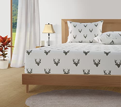 LANE LINEN 100% Cotton Flannel Sheets Set - Flannel Sheets Full, 4-Piece Bed Sheets - Lightweight Bedding Sets, Brushed for Extra Softness, Warm, 15" Deep Pocket (Fits Upto 17" Mattress) - Reindeer