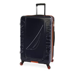 nautica birch hardside spinner luggage, navy/orange, checked-large 29-inch