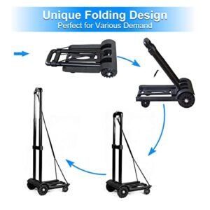 110 LBS Light weight Folding Hand Truck, Small Cart with 2 Wheels Portable Dolly for Moving Collapsible Luggage Cart with Bag and 2 Elastic Ropes Utility Cart Push Cart for travel Shopping Home Office