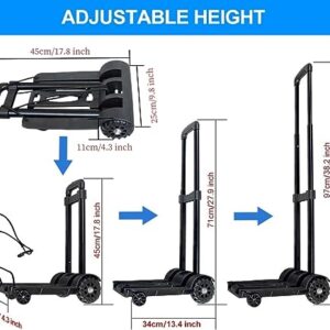 110 LBS Light weight Folding Hand Truck, Small Cart with 2 Wheels Portable Dolly for Moving Collapsible Luggage Cart with Bag and 2 Elastic Ropes Utility Cart Push Cart for travel Shopping Home Office