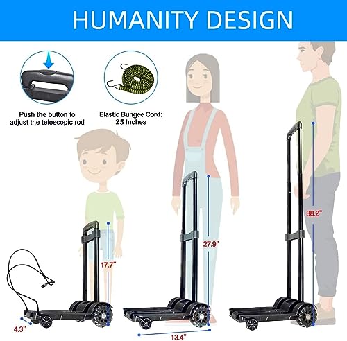 110 LBS Light weight Folding Hand Truck, Small Cart with 2 Wheels Portable Dolly for Moving Collapsible Luggage Cart with Bag and 2 Elastic Ropes Utility Cart Push Cart for travel Shopping Home Office