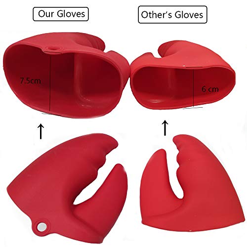 Silicone Oven Mitts, Lobster Claws Heat Resistant Pot Holders Oven Gloves Pinch Mitts for Baking Barbecue Grilling Pizza Microwave Instant Pot, Red, 1 Pair