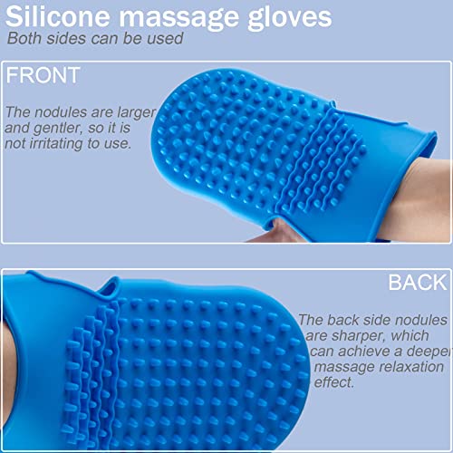 Wumimi 2 Pairs Professional Massage Mitts, Silicone Body Massage Gloves, Two-sided Gentle Body Exfoliating Brush for SPA Massage Skin Care, Anti Cellulite Lymphatic Drainage Tool, Back Scrubber (blue)