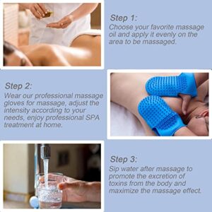 Wumimi 2 Pairs Professional Massage Mitts, Silicone Body Massage Gloves, Two-sided Gentle Body Exfoliating Brush for SPA Massage Skin Care, Anti Cellulite Lymphatic Drainage Tool, Back Scrubber (blue)