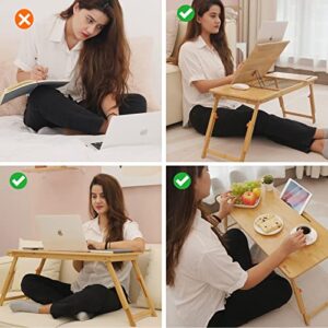 Laptop Desk for Bed, COIWAI Bamboo Lap Desk with Tablet Slot Adjustable Height Angle Foldable Storage Drawer Portable Tray Table Stand for Netebook Computer Breakfast Work Study Reading Writing Large