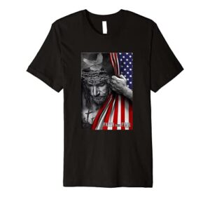 faith over fear god jesus christian flag funny 4th of july premium t-shirt