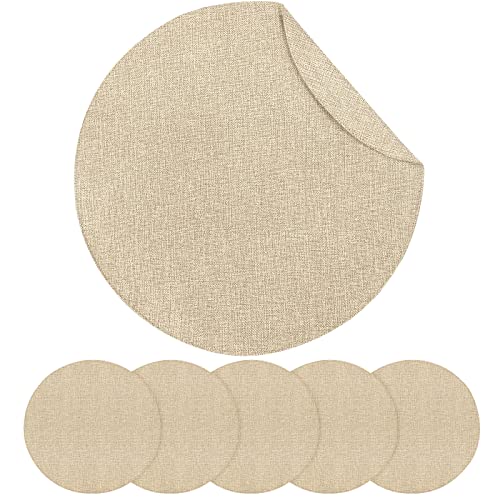 Senneny Round Burlap Placemats Set of 6, Reversible Burlap Jute Place Mats Set for Round Tables, Rustic Farmhouse Decoration for Fall Christmas Holiday Table Home, Light Linen