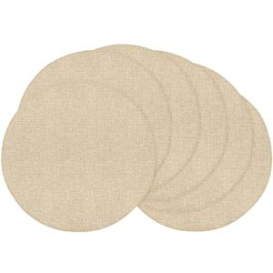 Senneny Round Burlap Placemats Set of 6, Reversible Burlap Jute Place Mats Set for Round Tables, Rustic Farmhouse Decoration for Fall Christmas Holiday Table Home, Light Linen