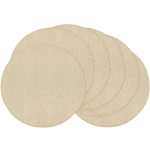 Senneny Round Burlap Placemats Set of 6, Reversible Burlap Jute Place Mats Set for Round Tables, Rustic Farmhouse Decoration for Fall Christmas Holiday Table Home, Light Linen