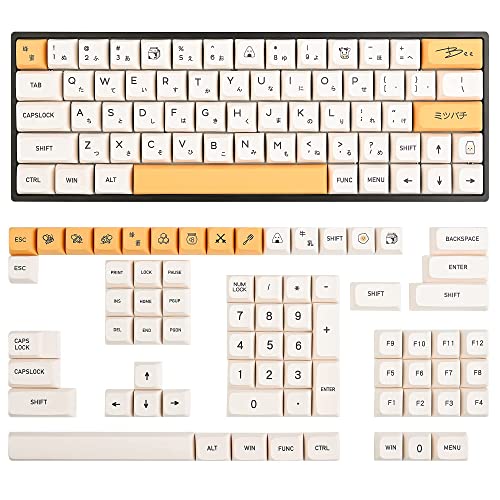 GTSP XDA Honey Milk Keycaps PBT Japanese Bee keycap 140-Key Set for Cherry MX Covers Fullsize 60% 65% 75% Keyboard（XDA/Honey Milk）