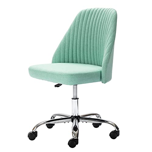 Home Office Desk Chair, Vanity Chair, Modern Adjustable Low Back Rolling Chair, Twill Upholstered Cute Office Chair, Desk Chairs with Wheels for Bedroom, Classroom, Vanity Room (Green)