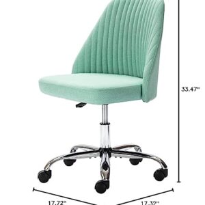 Home Office Desk Chair, Vanity Chair, Modern Adjustable Low Back Rolling Chair, Twill Upholstered Cute Office Chair, Desk Chairs with Wheels for Bedroom, Classroom, Vanity Room (Green)