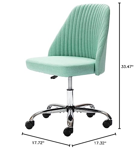 Home Office Desk Chair, Vanity Chair, Modern Adjustable Low Back Rolling Chair, Twill Upholstered Cute Office Chair, Desk Chairs with Wheels for Bedroom, Classroom, Vanity Room (Green)