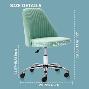 Home Office Desk Chair, Vanity Chair, Modern Adjustable Low Back Rolling Chair, Twill Upholstered Cute Office Chair, Desk Chairs with Wheels for Bedroom, Classroom, Vanity Room (Green)