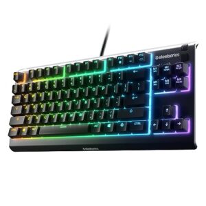 steelseries apex 3 tkl rgb gaming keyboard – tenkeyless compact form factor - 8-zone rgb illumination – ip32 water & dust resistant – whisper quiet gaming switch – gaming grade anti-ghosting,black