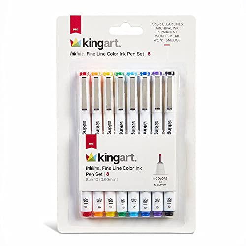 KINGART INKLINE 8 Colors Size 10 (0.60mm) Micro-Pen Fineliner Pen Set Ink Pens, Fine Point Liner Pen, Multi-liner Great for Artist Sketching, Lettering, Journaling, Calligraphy, Drawing