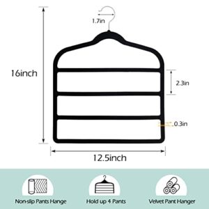 Velvet Pant Clothes Hanger Space Saving Non-Slip Shorts Hanger, Myfolrena Jeans Slack Trousers Hangers Multiple Velvet Hanger Closet Organizer Storage and Organization for Jeans,Scarf,Tie(Black,3)