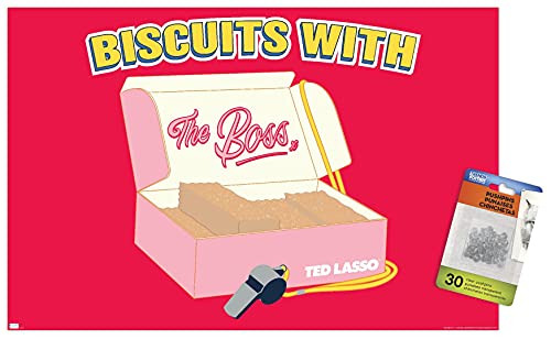 Trends International Ted Lasso - Biscuits With The Boss Wall Poster, 14.725" x 22.375", Premium Poster & Push Pin Bundle