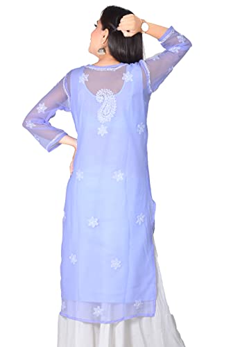 Chandrakala Hand Embroidered Chikankari Kurti for Women Faux Georgettte Semi Transparent Indian Ethnic Tunic Dress,X-Large (K161PUR4) Purple