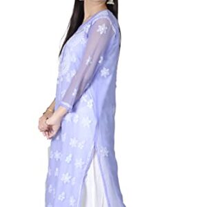 Chandrakala Hand Embroidered Chikankari Kurti for Women Faux Georgettte Semi Transparent Indian Ethnic Tunic Dress,X-Large (K161PUR4) Purple