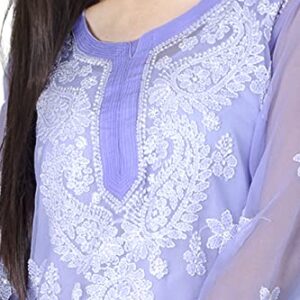 Chandrakala Hand Embroidered Chikankari Kurti for Women Faux Georgettte Semi Transparent Indian Ethnic Tunic Dress,X-Large (K161PUR4) Purple