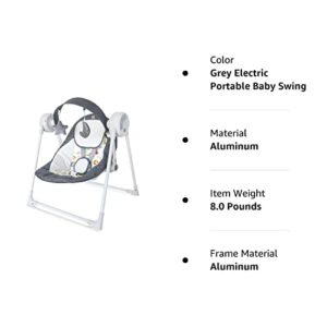 Electric Portable Baby Swings for Infants to Toddler with Intelligent Music Vibration Box, Baby Electric Swing for 6-25 lb, 0-12 Months, Folds for Easy Travel, Grey…