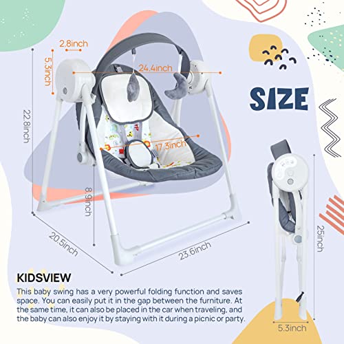 Electric Portable Baby Swings for Infants to Toddler with Intelligent Music Vibration Box, Baby Electric Swing for 6-25 lb, 0-12 Months, Folds for Easy Travel, Grey…