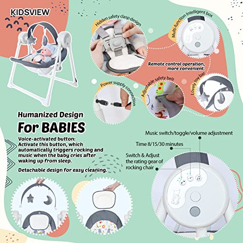 Electric Portable Baby Swings for Infants to Toddler with Intelligent Music Vibration Box, Baby Electric Swing for 6-25 lb, 0-12 Months, Folds for Easy Travel, Grey…