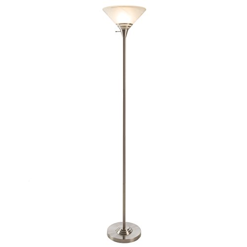 Lavish Home Torchiere Floor Lamp-Standing Light with Sturdy Metal Base and Marbleized Glass Shade-Energy Saving LED Bulb Included (Brushed Silver)