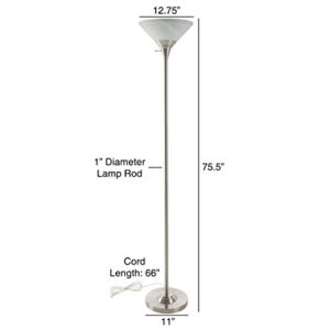 Lavish Home Torchiere Floor Lamp-Standing Light with Sturdy Metal Base and Marbleized Glass Shade-Energy Saving LED Bulb Included (Brushed Silver)