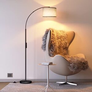 SUNMORY Arc Floor Lamp with Remote,Modern Floor Lamp with Stepless Dimmable Bulb,75″Height Tall Lamp for Living Room with Hanging Drum Shade and Weighted Base.Mid Century Standing Lamp for Bedroom