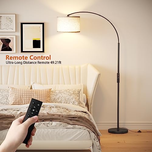 SUNMORY Arc Floor Lamp with Remote,Modern Floor Lamp with Stepless Dimmable Bulb,75″Height Tall Lamp for Living Room with Hanging Drum Shade and Weighted Base.Mid Century Standing Lamp for Bedroom