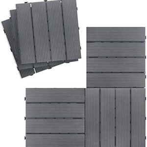 JP Outdoor 9 Pcs PE Interlocking Patio Deck Tiles, 12 x 12in 4-Slats Straight Pattern Grey Floor Covering for Patio Shower Garden Balcony