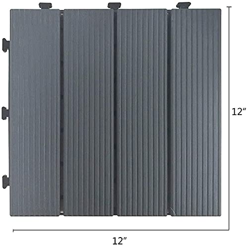 JP Outdoor 9 Pcs PE Interlocking Patio Deck Tiles, 12 x 12in 4-Slats Straight Pattern Grey Floor Covering for Patio Shower Garden Balcony