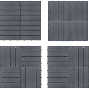 JP Outdoor 9 Pcs PE Interlocking Patio Deck Tiles, 12 x 12in 4-Slats Straight Pattern Grey Floor Covering for Patio Shower Garden Balcony