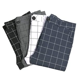 Men's Fashion Stretch Pants Slim Fit Plaid Skinny Long Pants Casual Business Golf Dress Pants Black