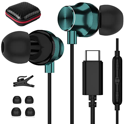 USB C Headphone, TITACUTE Wired Earbuds for Samsung S23 Ultra S22 S21 S20 A53 A54 Galaxy Z Flip 5 Fold 4 in-Ear Noise Canceling Type C Earphone with Mic for iPad 10 Pro Pixel 7 6 6a 7a OnePlus 9 Green